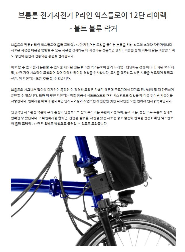 브롬톤 24년식 전기자전거 P라인 12단 볼트 블루라커